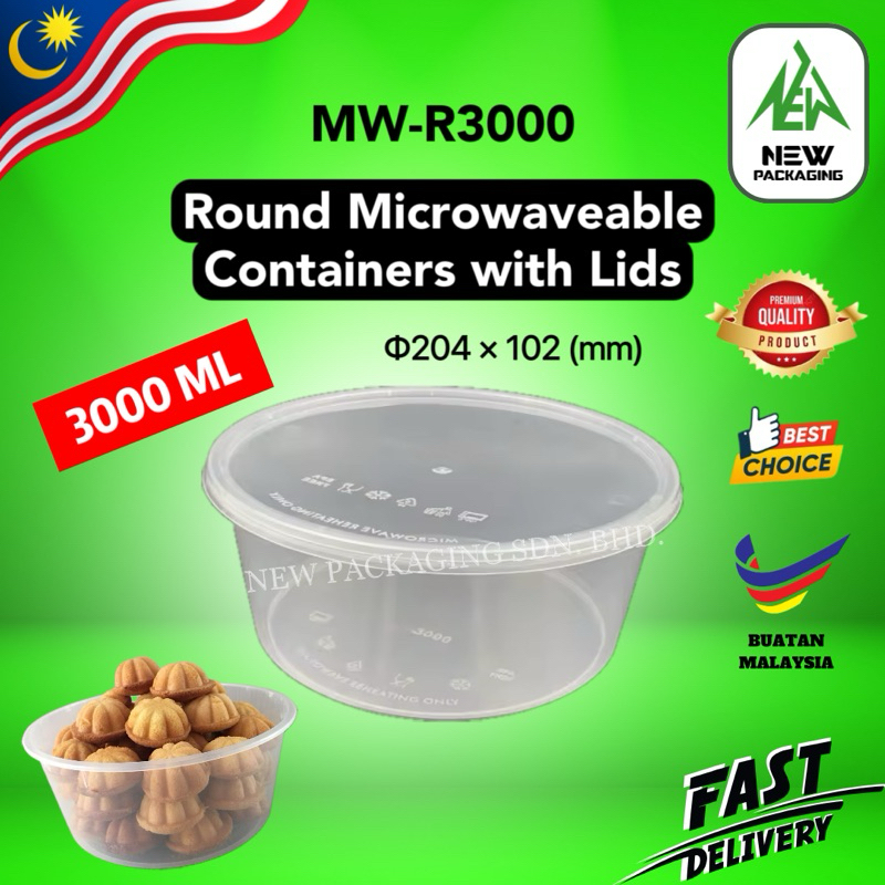 MW-R3000 Round Plastic Container with Lids 3000ML [5/30 Sets] – Bekas ...