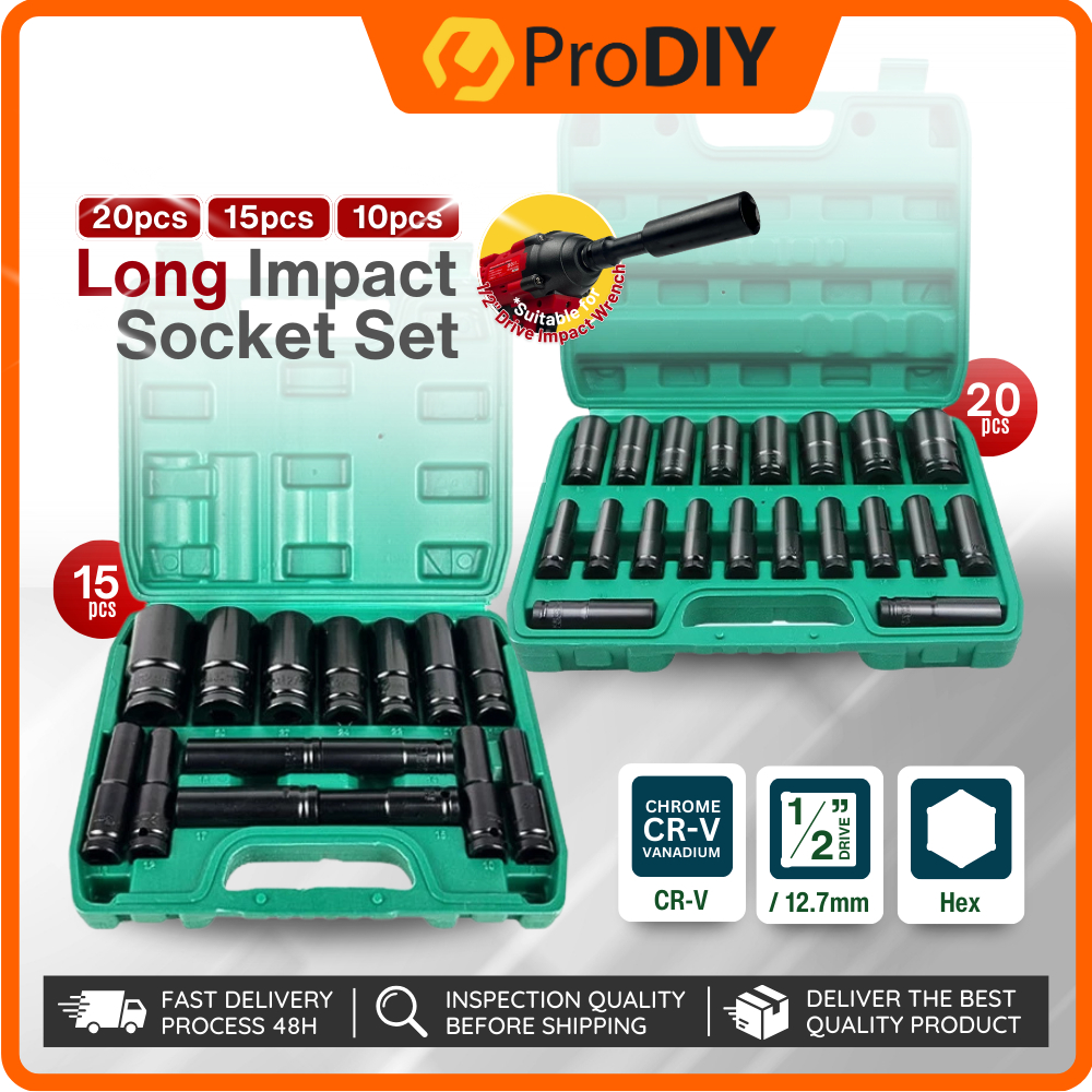 10PCS/15PCS/20PCS 1/2Inch Long Impact Socket Set Deep Long Box Socket ...
