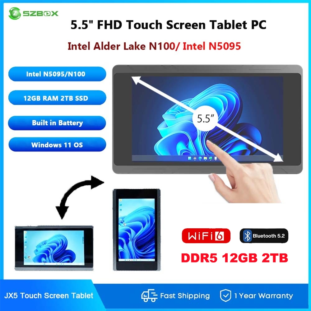 SZBOX JX5 Mini PC 5.5 inch Touch Screen Pocket PC Intel N100 Windows 11 ...