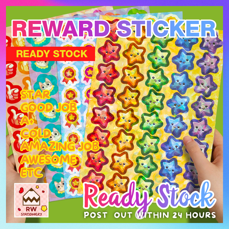 ⭐💯 Educational Children Rewards Sticker Murid Sticker Ganjaran Laser ...