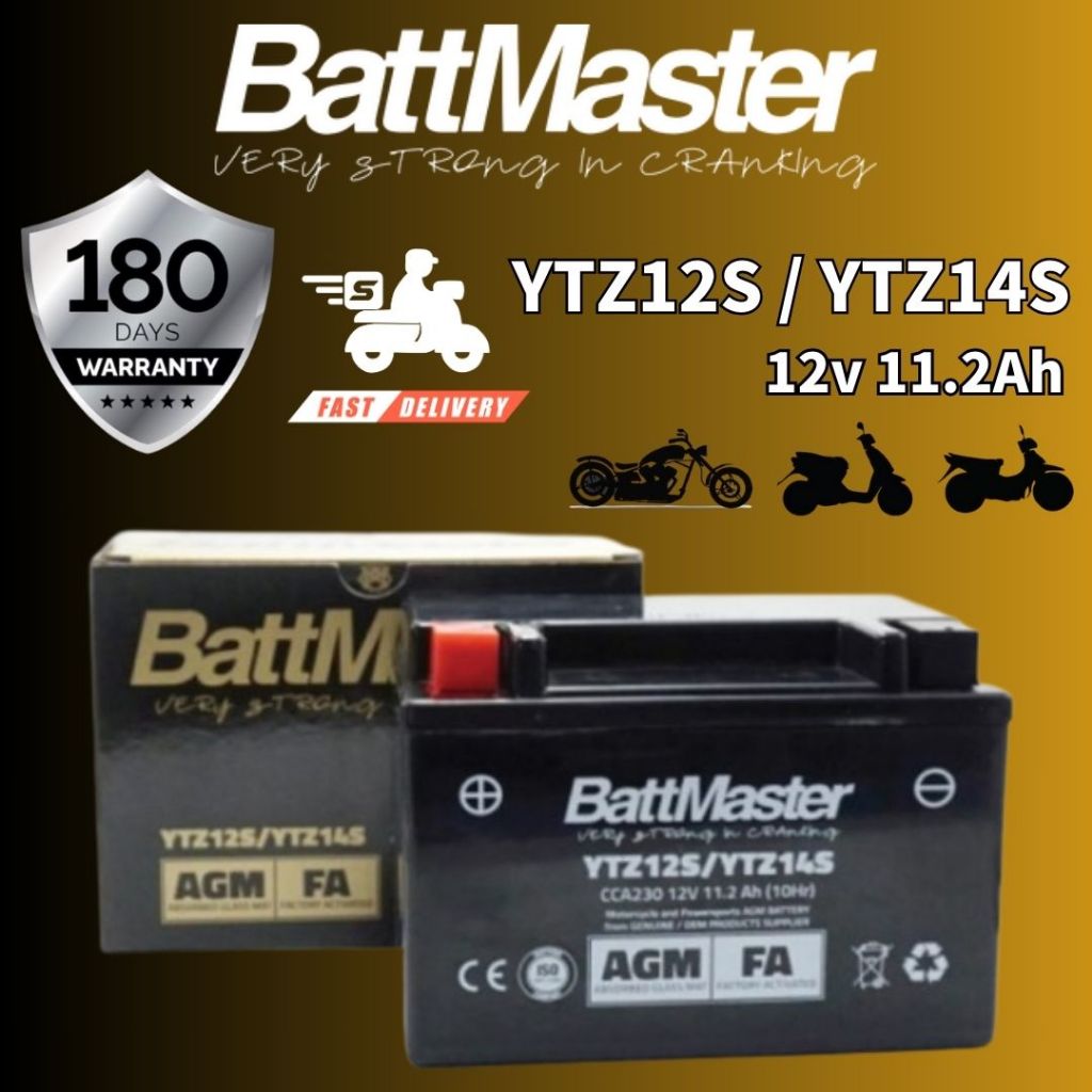 BATTMASTER 12V 11.2AH Battery YTZ12S - YTZ14S - Motorcycle for BENELLI ...