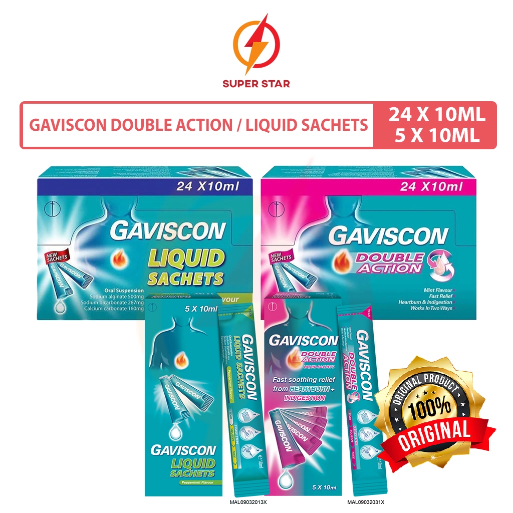 Gaviscon Double Action / Liquid Sachet 10ml x 5 Sachets / 24 Sachets ...