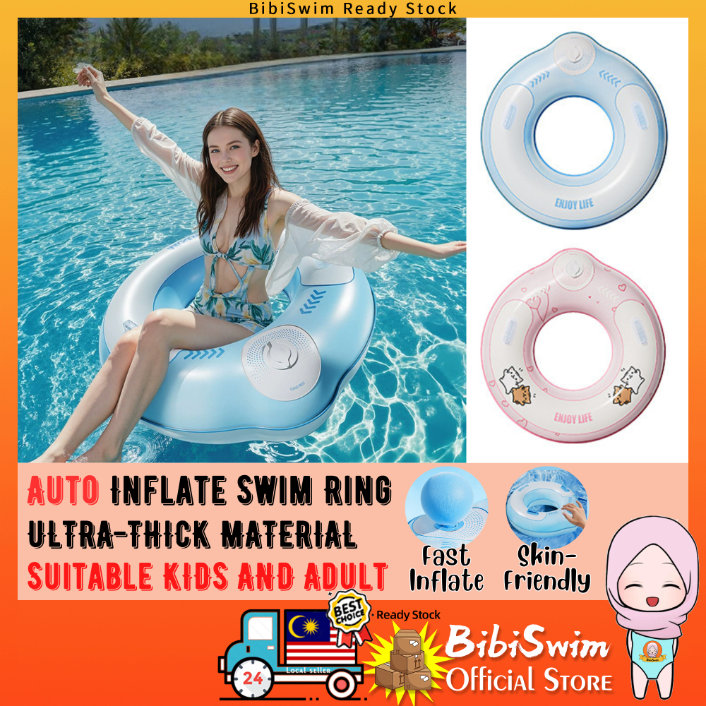 BIBISWIM Self-Inflating Swim Ring Float Inflatable Water Pool Toys Ring ...