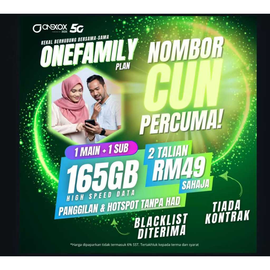 [ TERMASUK BULAN PERTAMA ] ONEXOX 5G POSTPAID FAMILY PLAN UNLIMITED DATA CALL HOTSPOT 285GB ...