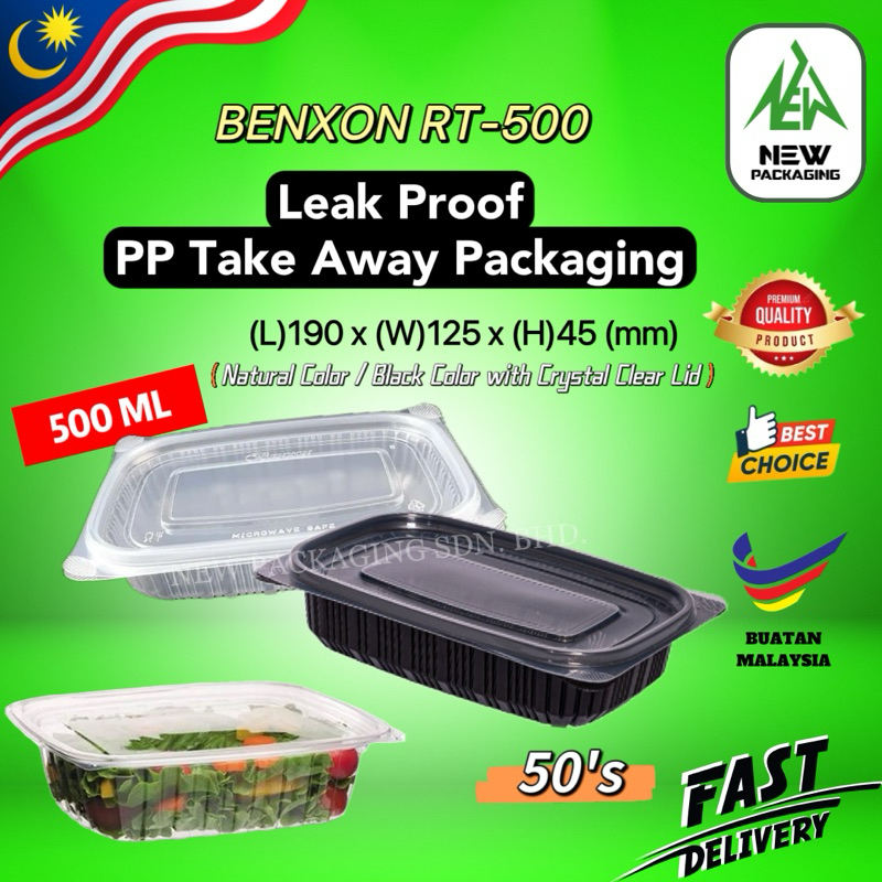 BENXON RT-500 Leak-Proof PP Takeaway Packaging with Lids 500ML [50 Sets ...
