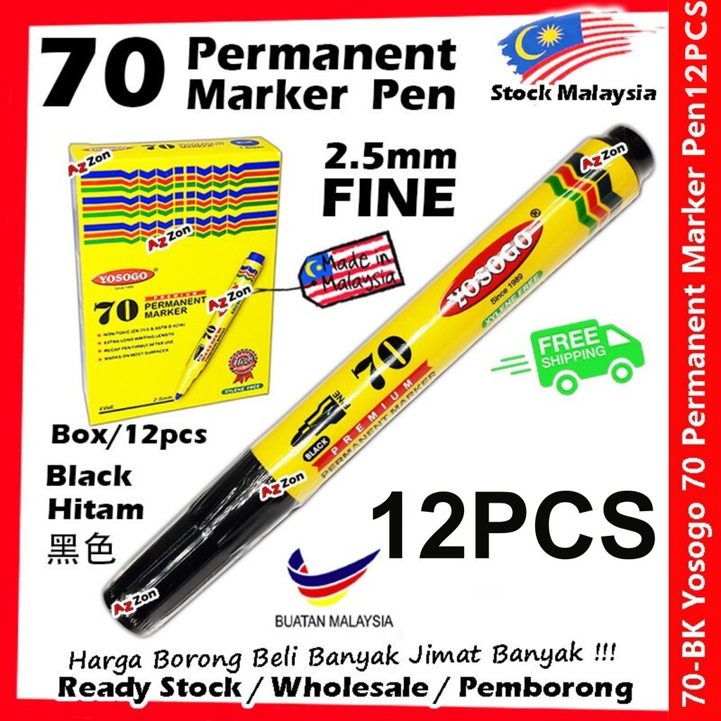 【12-PCS】 YOSOGO Permanent Marker Pen 70 #yosogo #PermanentMarker #70 ...