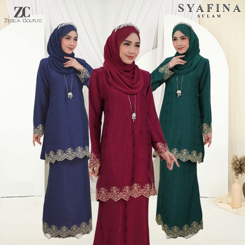 Zoella Couture Set Baju Kurung Sulam Syafina 2025 Jaquard Silk Ibu Anak Sedondon | Shopee Malaysia