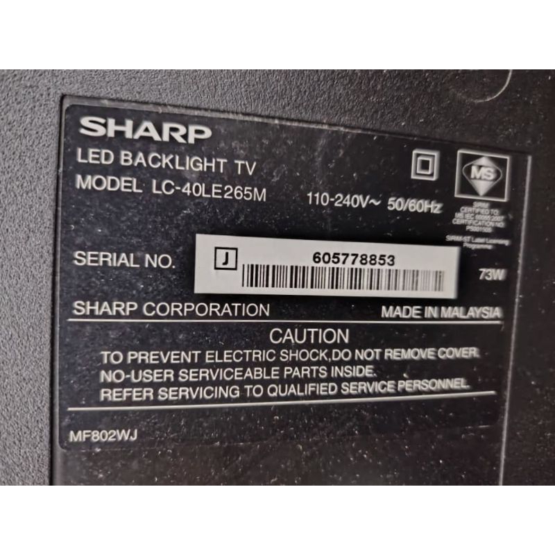 SHARP (LED) LC-40LE265M TV MAIN BOARD POWER BOARD | Shopee Malaysia