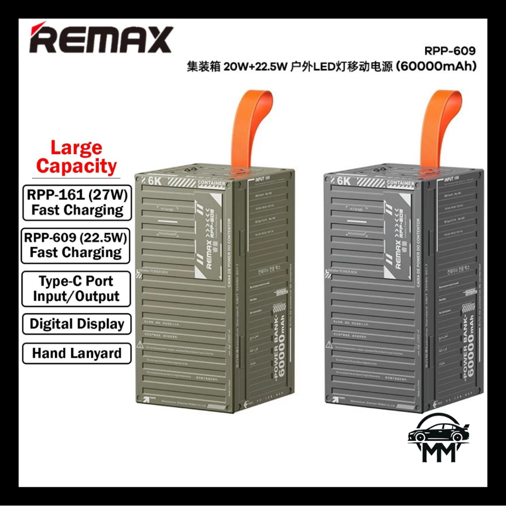 Remax RPP-609 60000mah container series 20w+22.5w PD+QC outdoor powerbank with led light ...