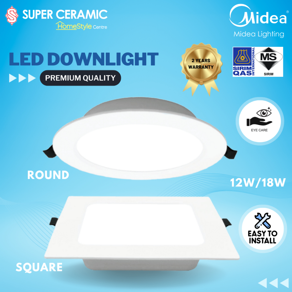 Midea Lighting LED Downlight Round / Square 4”/6” ( 12W/18W ) [ 2 Years ...