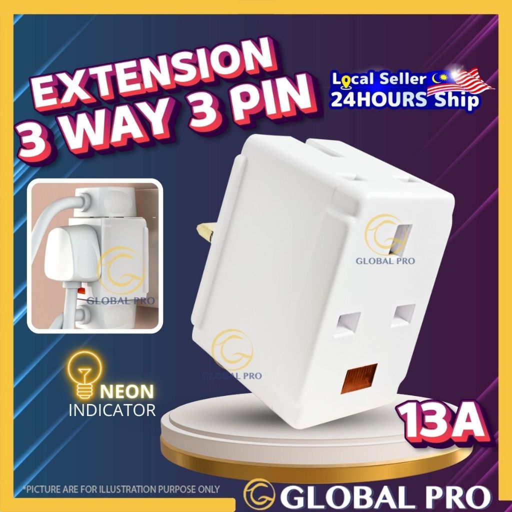 3 Way Adapter 13A 3 pin Plug Adaptor Extension Socket Extension Plug ...