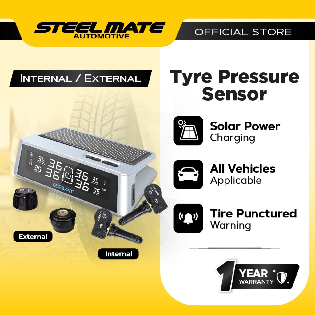 Steelmate Ebat Solar Powered TPMS Tire Pressure and Temp Monitoring ...