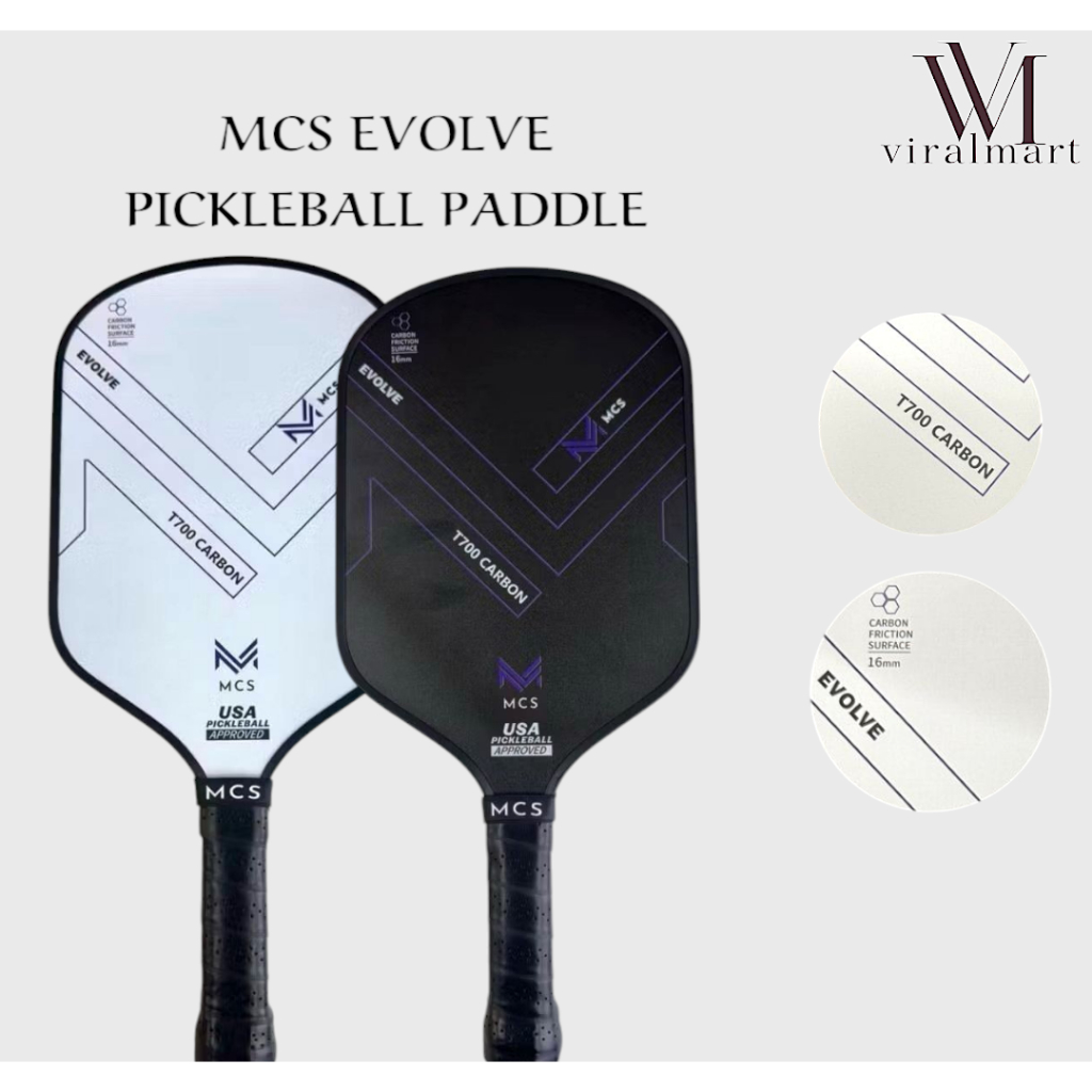 RAKET MCS EVOLVE Pickleball Paddle 16mm | Lightweight Carbon Fiber Ultra-Fine Sanded Surface MCS ...