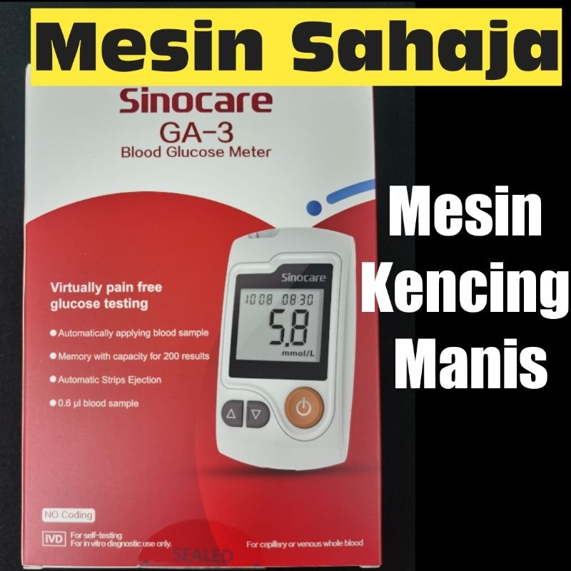 (MESIN SAHAJA) Lulus KKM Sinocare Mesin Uji Kencing Manis Blood Glucose ...