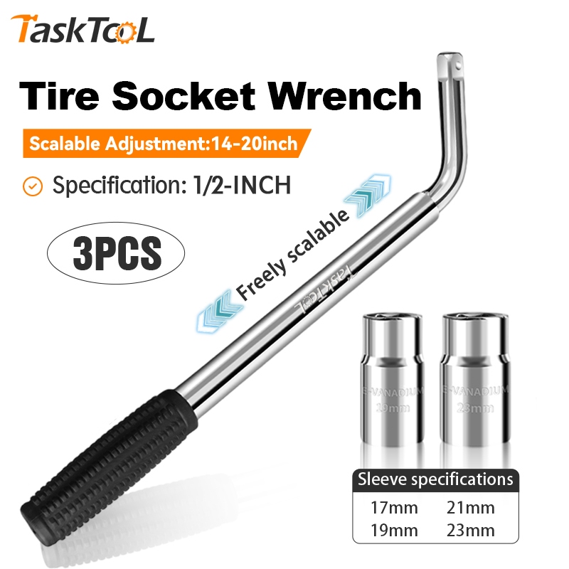 TASKTOOL Tire Socket Wrench Extendable L Shape Wrench 3 Pcs Tyre ...