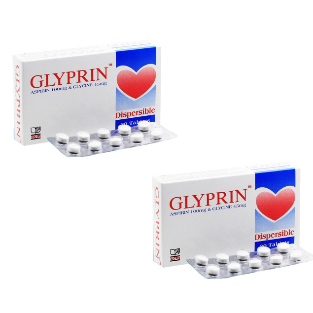 GLYPRIN ASPIRIN 100MG GLYCINE 45MG DISPERSIBLE - 30 TABLETS X 2 UNITS ...
