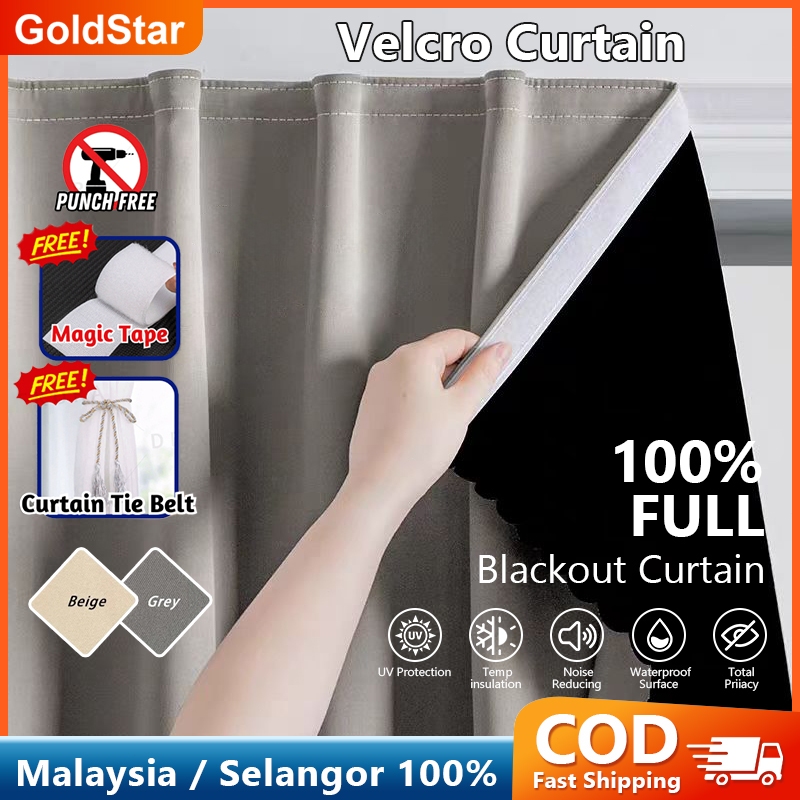 100% Blackout Curtain Velcro Tape Curtain Langsir Tingkap Murah Window ...