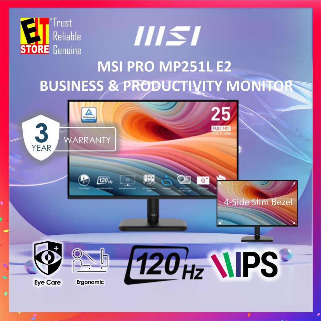 MSI MONITOR PRO MP251L E2 25" 120HZ /MP275 27" IPS FHD 100HZ REFRESH ...