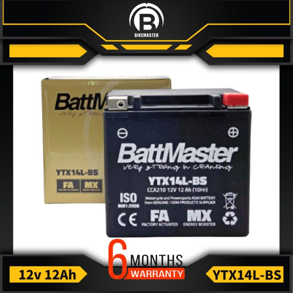 BATTMASTER 12V 12AH Battery YTX14L-BS (6 Months Warranty) | Shopee Malaysia