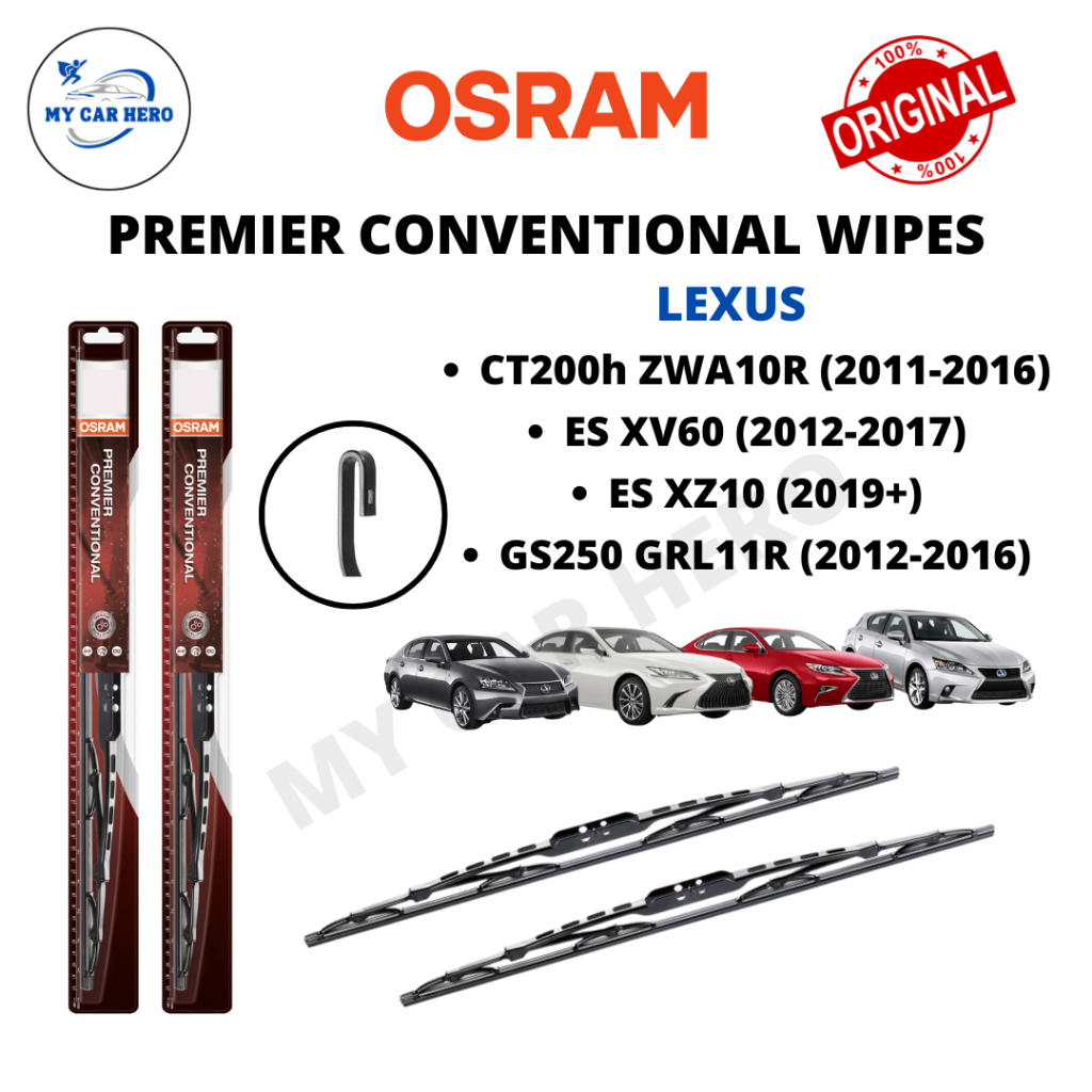 OSRAM Premier Conventional U Hook Wiper Set for Lexus CT200h (2011-2016 ...