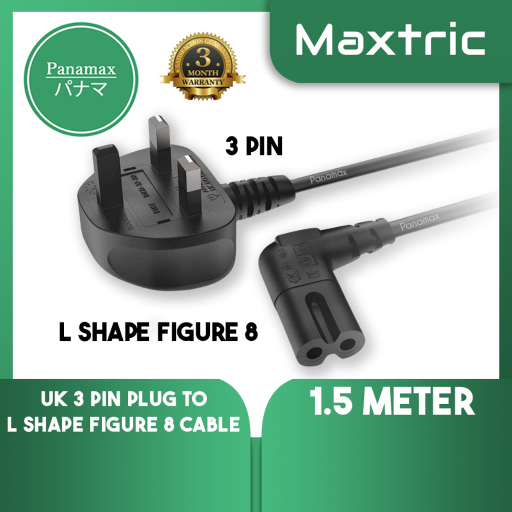 Panamax 1.5 Meter UK 3 Pin Plug to L Shape Figure 8 Cable = TC-2382L ...