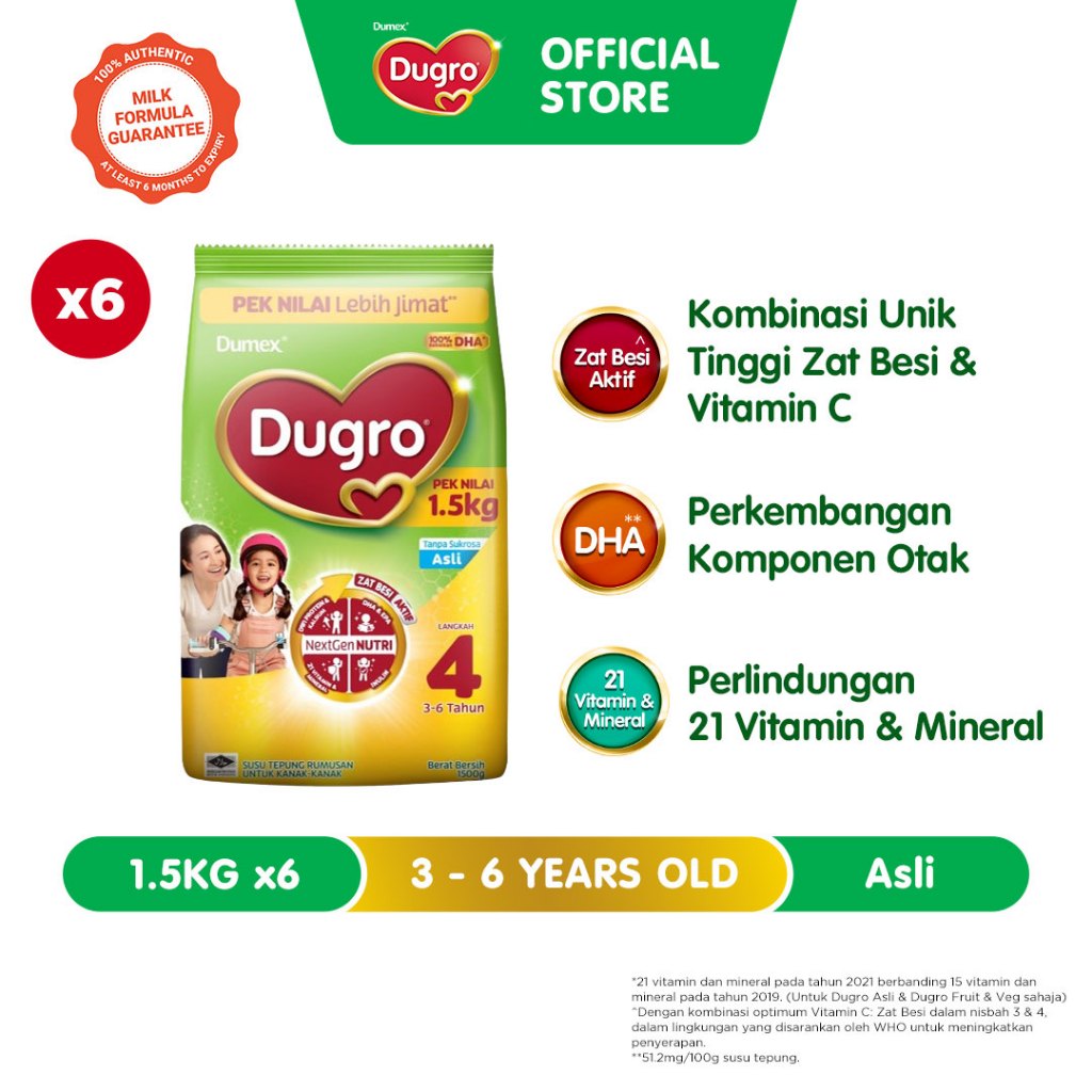 Dumex Dugro Step 4 Original/Asli Growing Up Milk Formula 3-6 years (1 ...