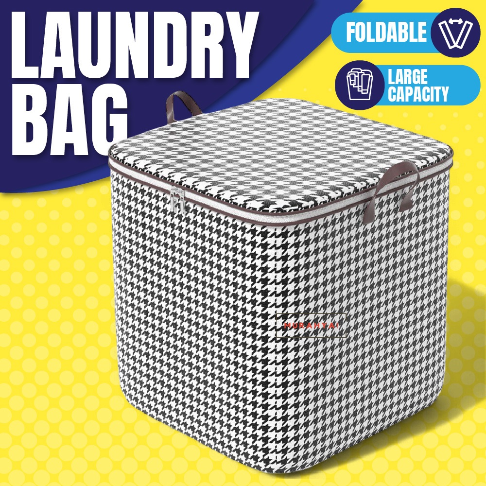 Laundry Basket Bag Foldable Laundry Storage Bag Zip Bakul Dobi Lipat ...