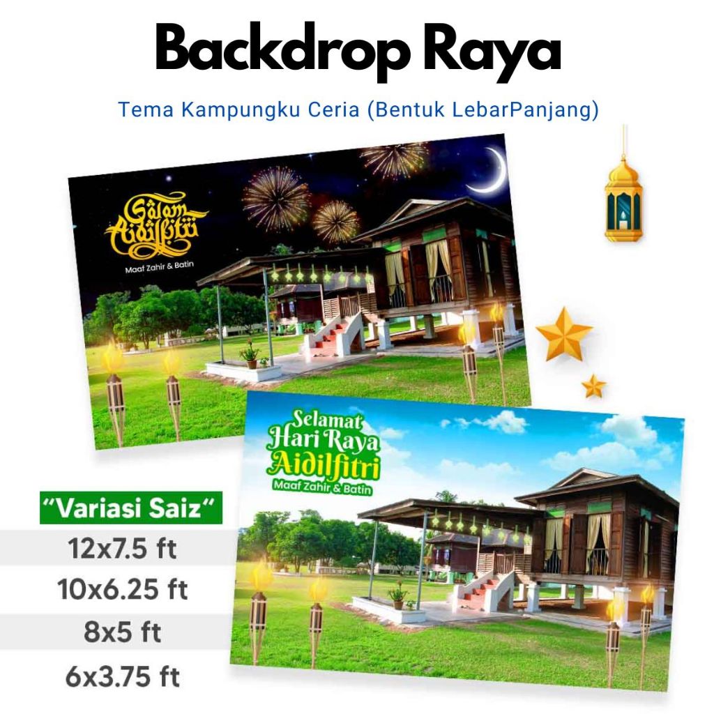 Backdrop RAYA Tema Kampungku Ceria/ Hiasan Open House Rumah Terbuka ...