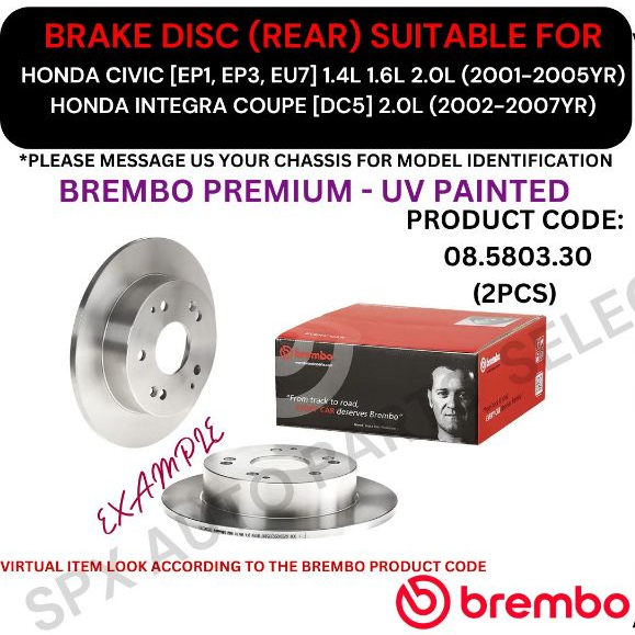 BREMBO GENUINE DISC BRAKE ROTOR (REAR) FOR HONDA CIVIC [EP1, EP3, EU7 ...