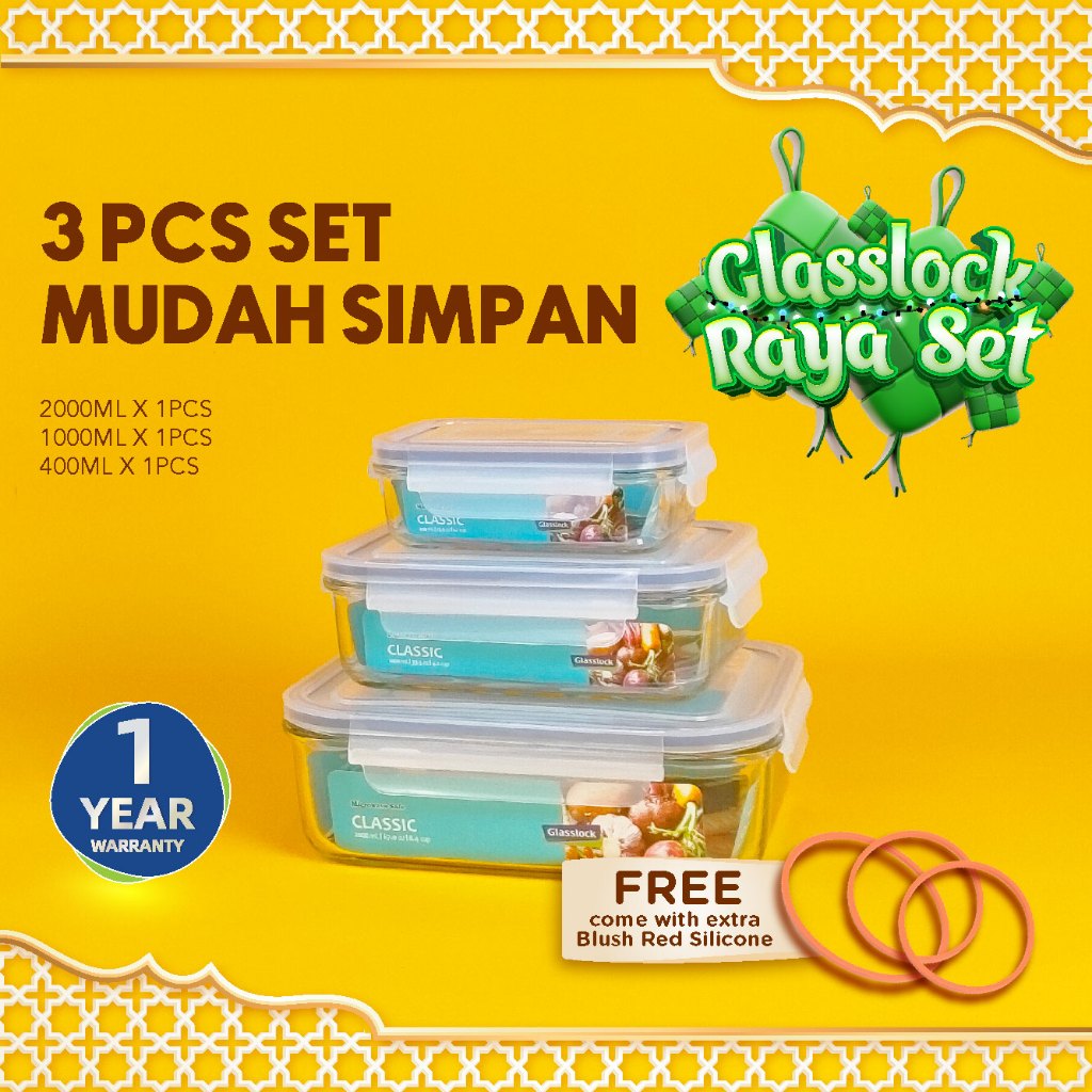 [Microwave Safe] Glasslock Airtight Food Container Rectangle Kaca Kedap ...