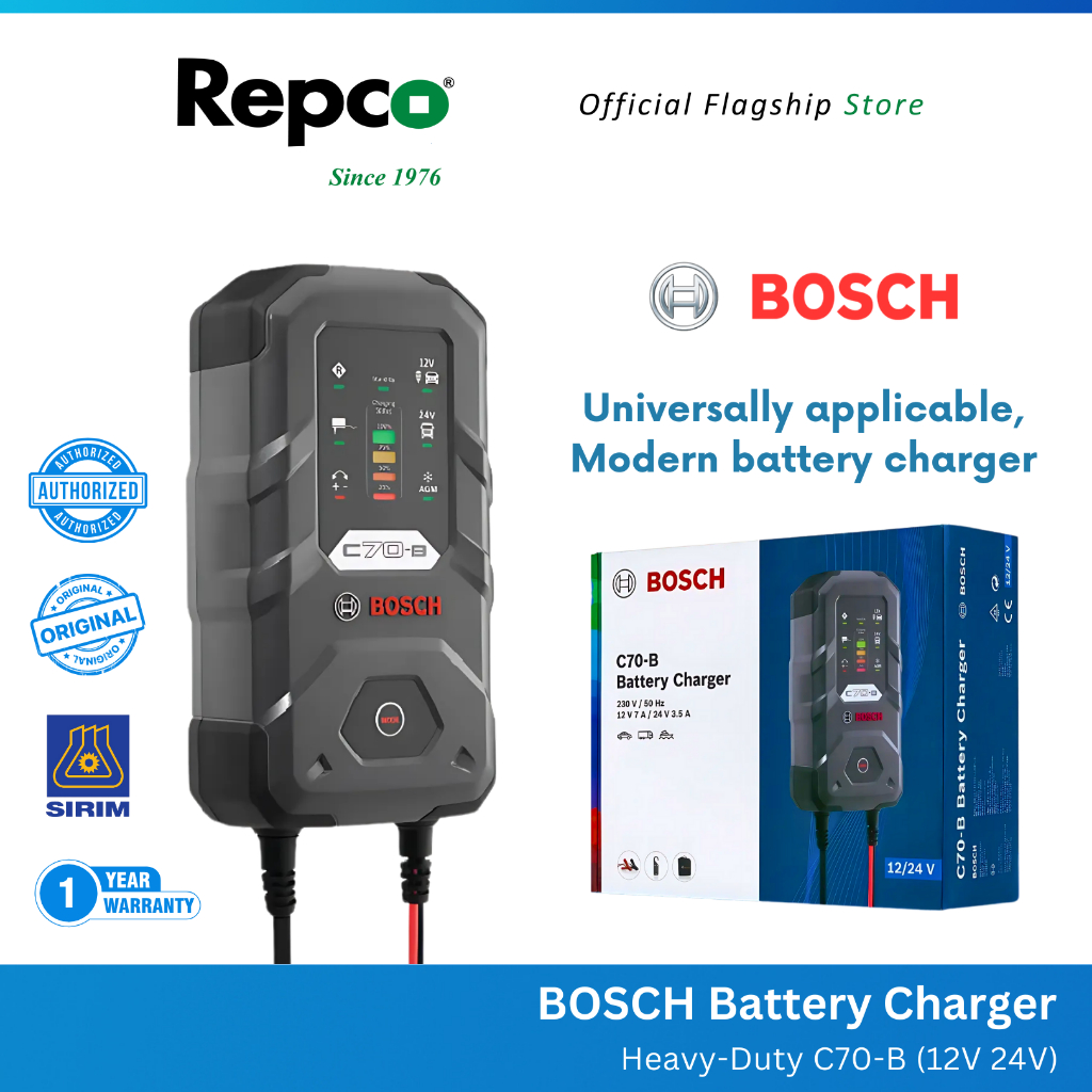 Repco Original Bosch C70-B Battery Charger for 12V/24V (Car/Truck/Bike ...