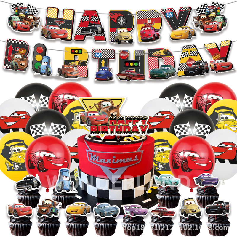 Pixar Cars Lightning Mcqueen Mater Balloon and Banner Set Kids Birthday ...