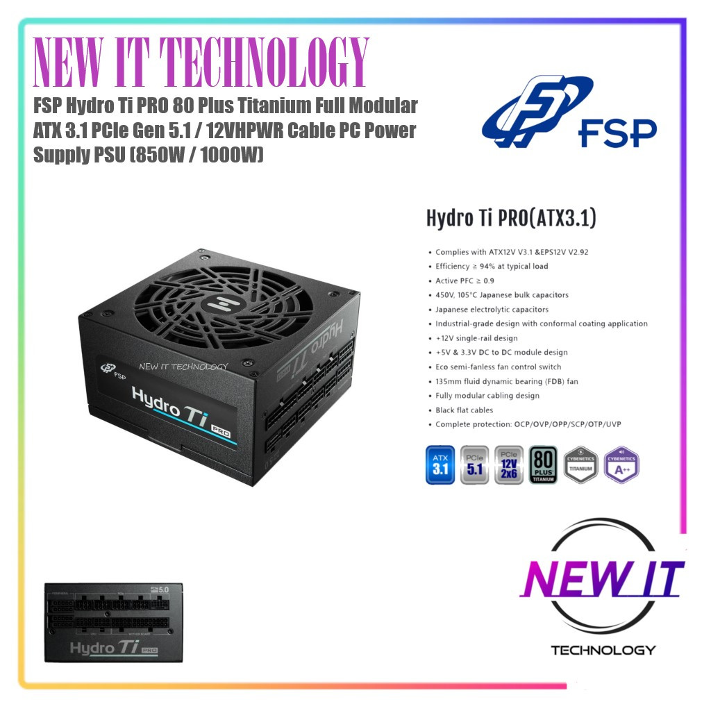 FSP MEGA TI&Hydro Ti PRO 80 Plus Titanium Full Modular ATX3.1 PCIe Gen5 ...