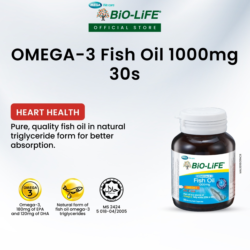 BiO-LiFE Omega-3 Fish Oil 1000mg 30 capsules (EXPIRY DATE JUNE 2026 ...