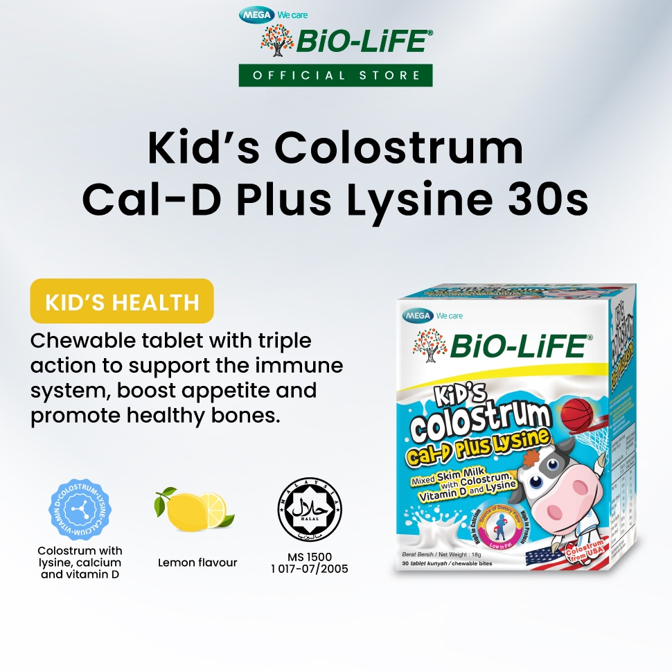 BiO-LiFE Kid’s Colostrum Cal-D Plus Lysine 30 chewable tablets (EXPIRY ...