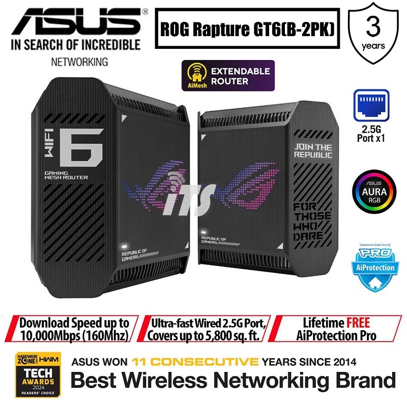 ASUS ROG Rapture AX10000 Tri-Band WiFi 6 (802.11ax) Mesh WiFi System ...