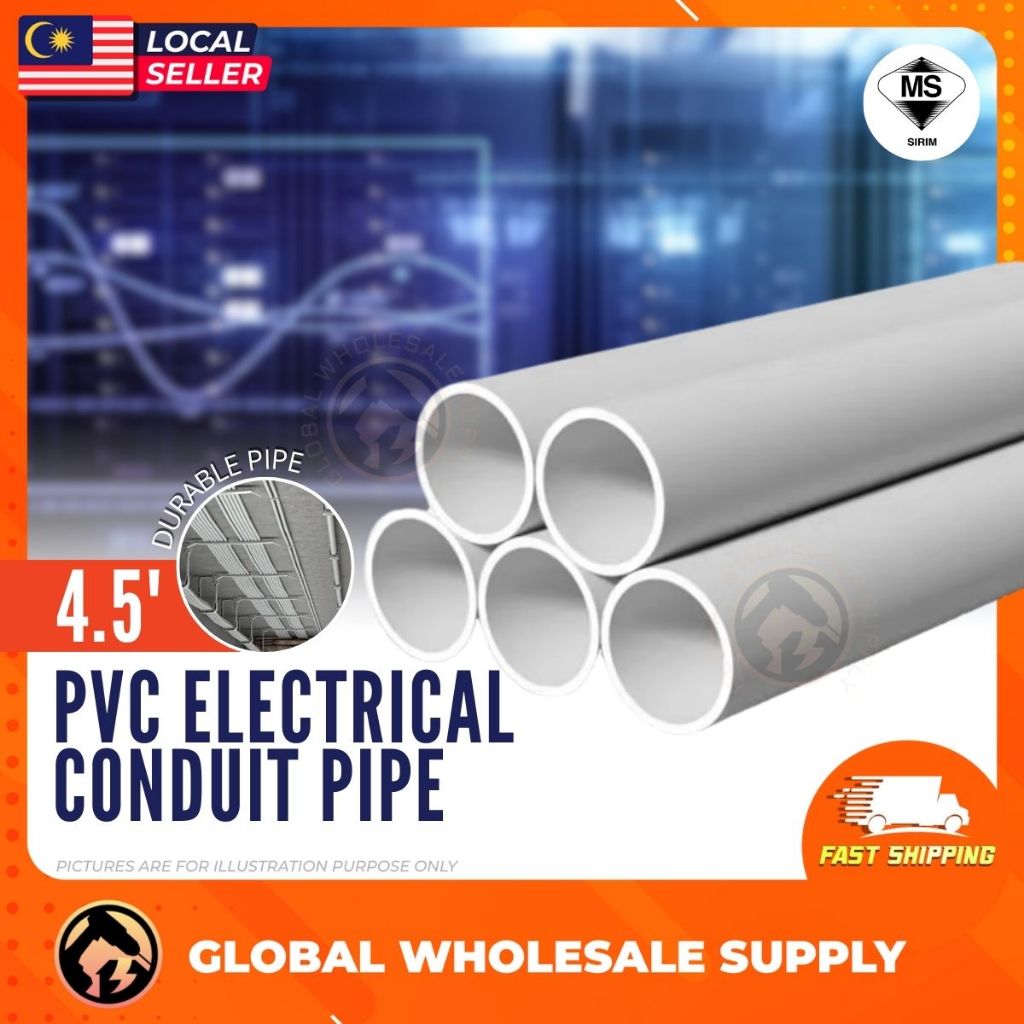 SIRIM 4.5ft PVC Electrical Conduit Pipe 20mm 3/4'' / 25mm 1'' Paip ...
