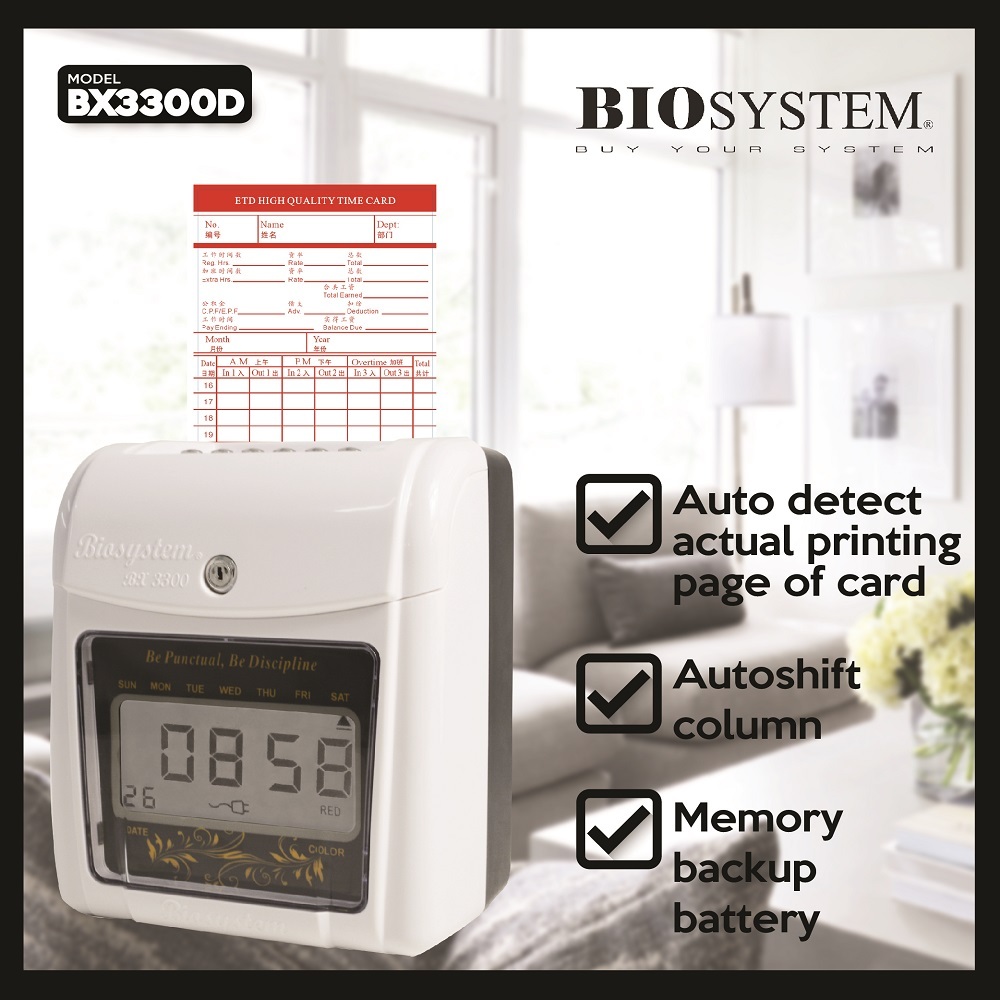 Biosystem BX3300D Heavy Duty Time Recorder Punch Card Machine BX-3300D ...