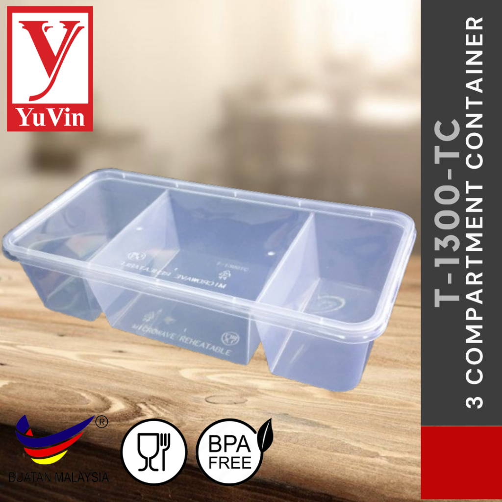 Microwave Compartment Food Container With Lid / FLR1300-3C / Bekas ...
