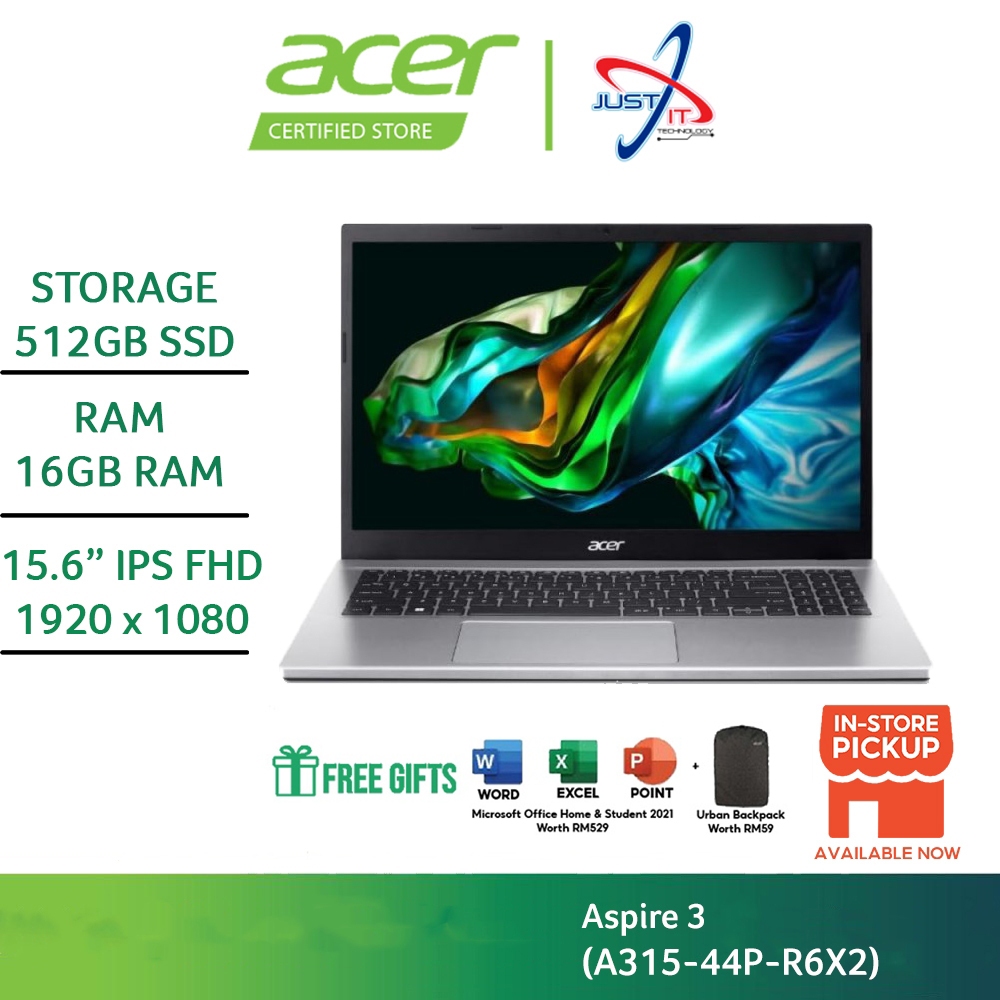 ACER ASPIRE 3 A315-44P-R6X2 LAPTOP (R7-5700U 16GD4 512SSD / 15.6" IPS FHD / WIN11H / OFFICE OPI ...