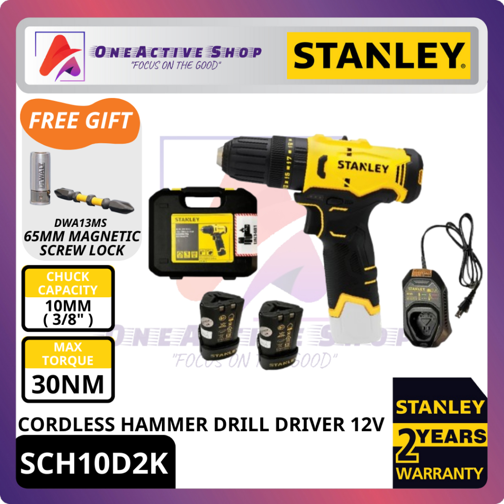 STANLEY 12V SCH10D2K CORDLESS HAMMER DRILL DRIVER 10MM | SCH10D2K-B1 ...