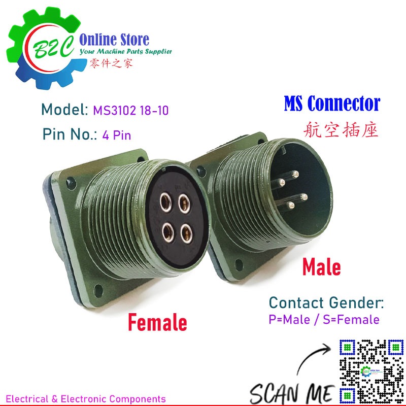 MS3102 18-10 4 Pin MS Connector Controller Servo Motor Male & Female 4 ...