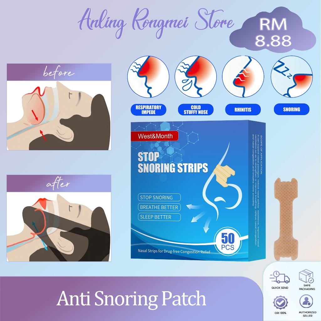 🔥In Stock】Anti Snoring Patch 50pcs Nasal Strip Anti Snoring Anti ...