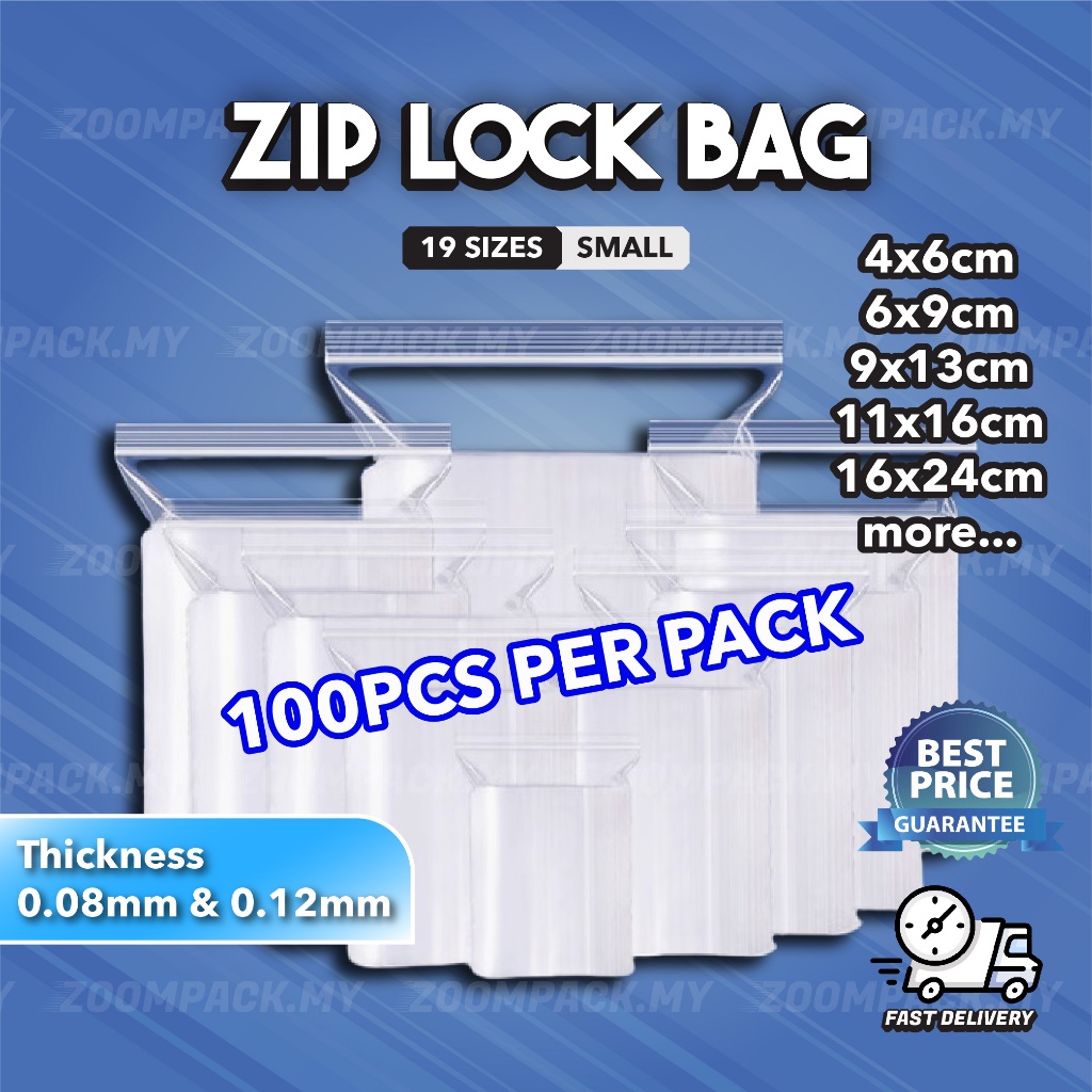 ZoomPack Small Zip Lock Plastic Bag 100PCS Thick (0.08mm&0.12mm) Clear ...