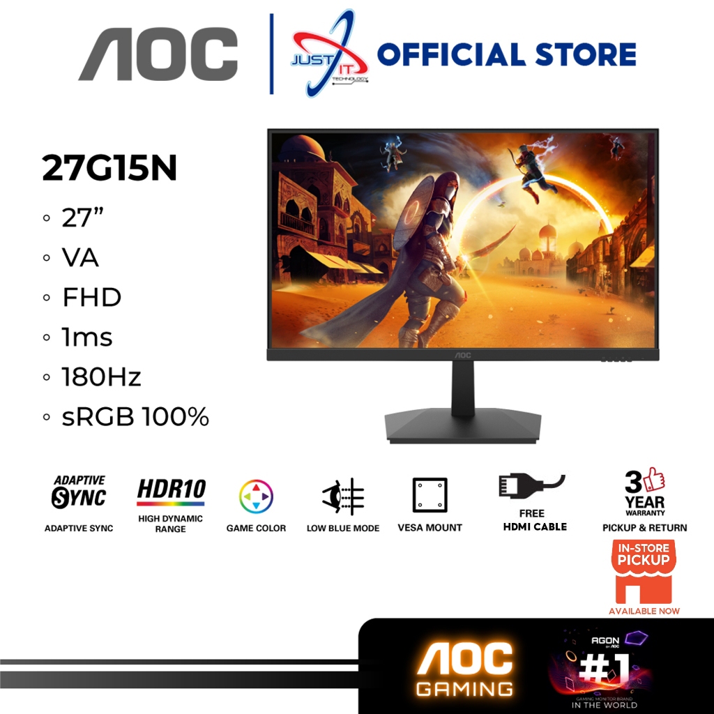 AOC 27G15N GAMING MONITOR ( 27" VA FHD / 1Ms / 180Hz / ADAPTIVESYNC ...