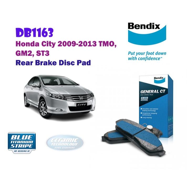 Honda City 2009-2013 TMO, GM2, ST3 BENDIX Rear Brake Disc Pad DB1163 ...
