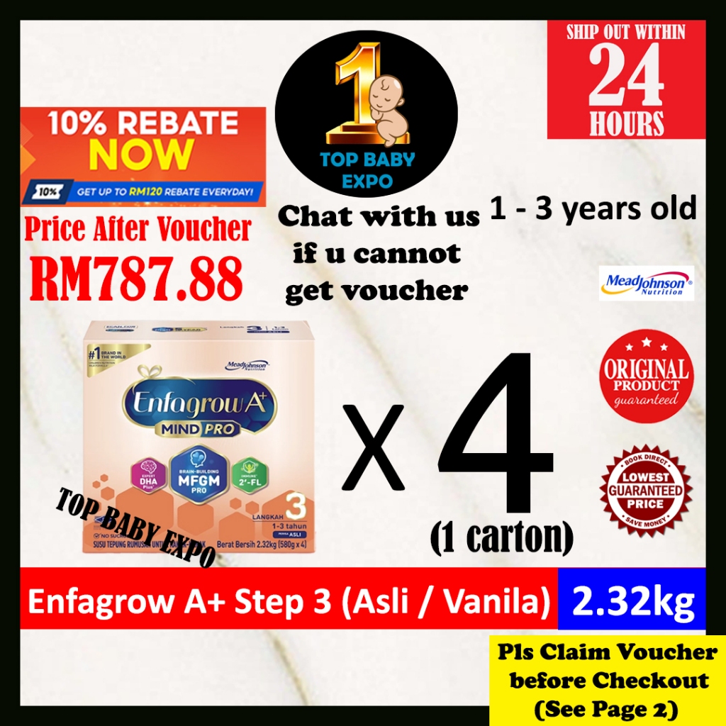 Enfagrow A+ Step 3 (Original / Vanilla) (2.32kg X 4) Exp: 10/2026 (Asli ...