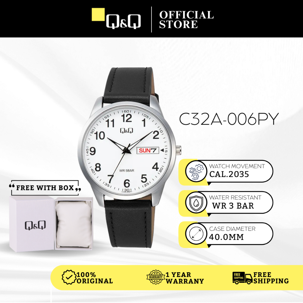 Q&Q Japan by Citizen Jam Tangan Lelaki Men's Leather Quartz Watch C32A | Shopee Malaysia