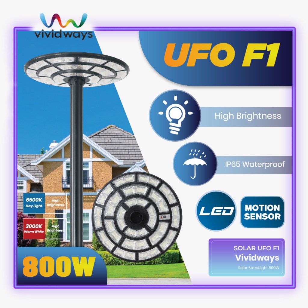 K2 VIVIDWAYS UFO F1 Solar Streetlight 800W IP65 Waterproof 3000K Warm ...
