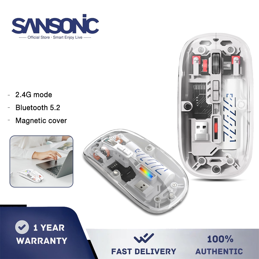 SANSONIC Transparent Wireless Mouse Silent Rechargeable Noiseless ...